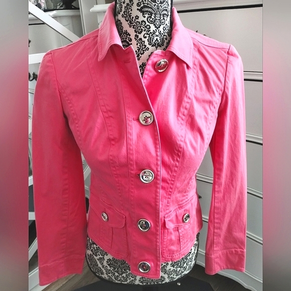 Jones New York | Jackets & Coats | Hot Pink Jacket Cotton Blazer By ...